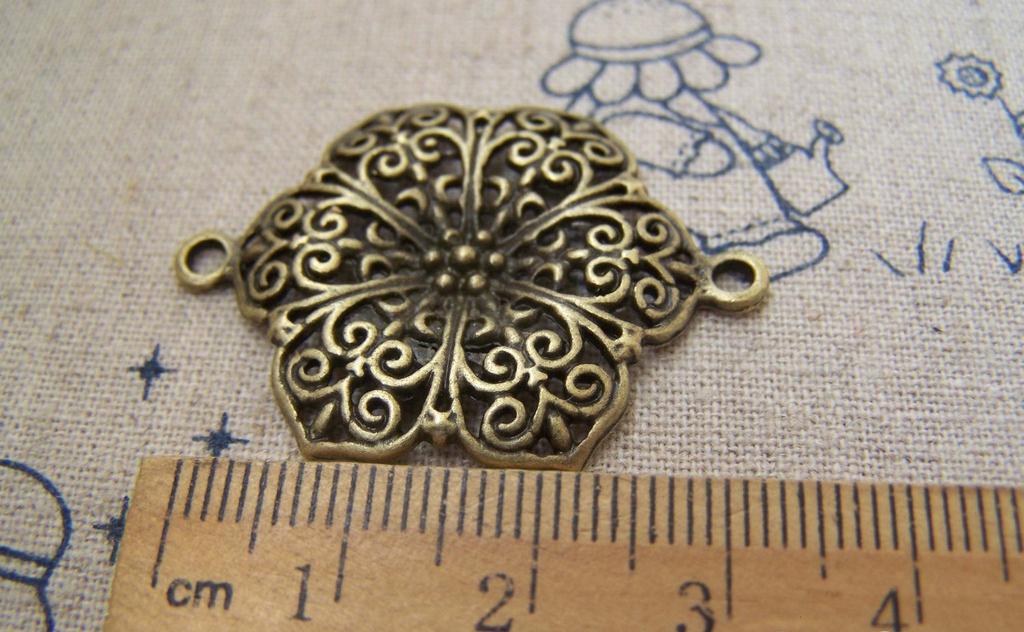 10 pcs Antique Bronze Fancy Flower Connector Pendants A2181 – VeryCharms