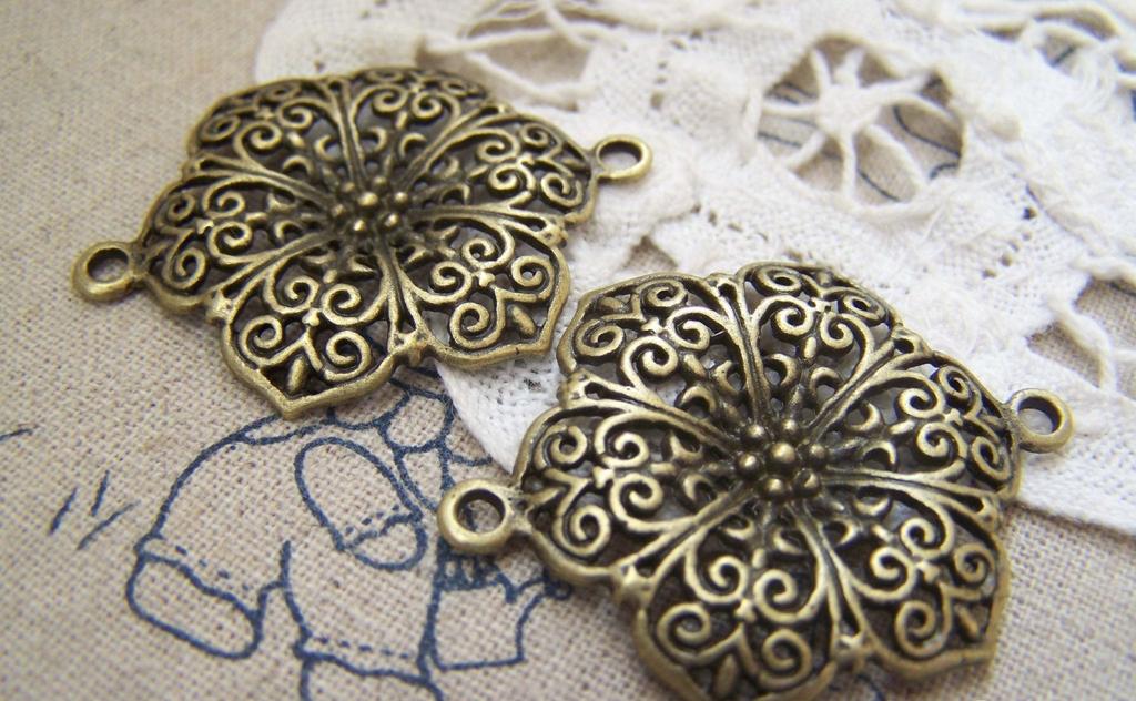 10 pcs Antique Bronze Fancy Flower Connector Pendants A2181 – VeryCharms