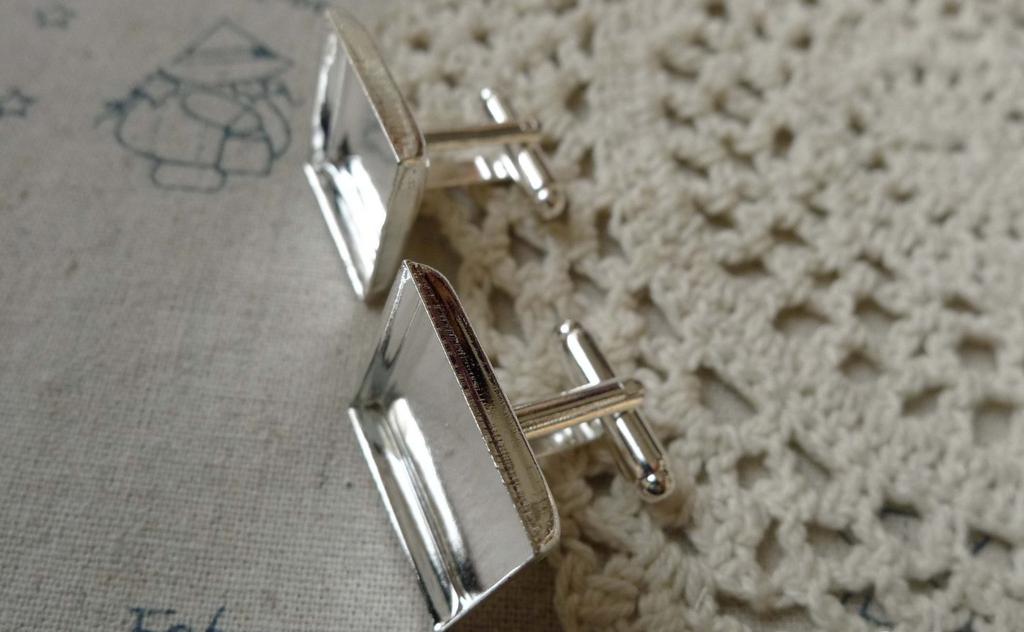 10 pcs Silver Cuff Links Cufflinks With Square 20mm Bezel A6161 ...