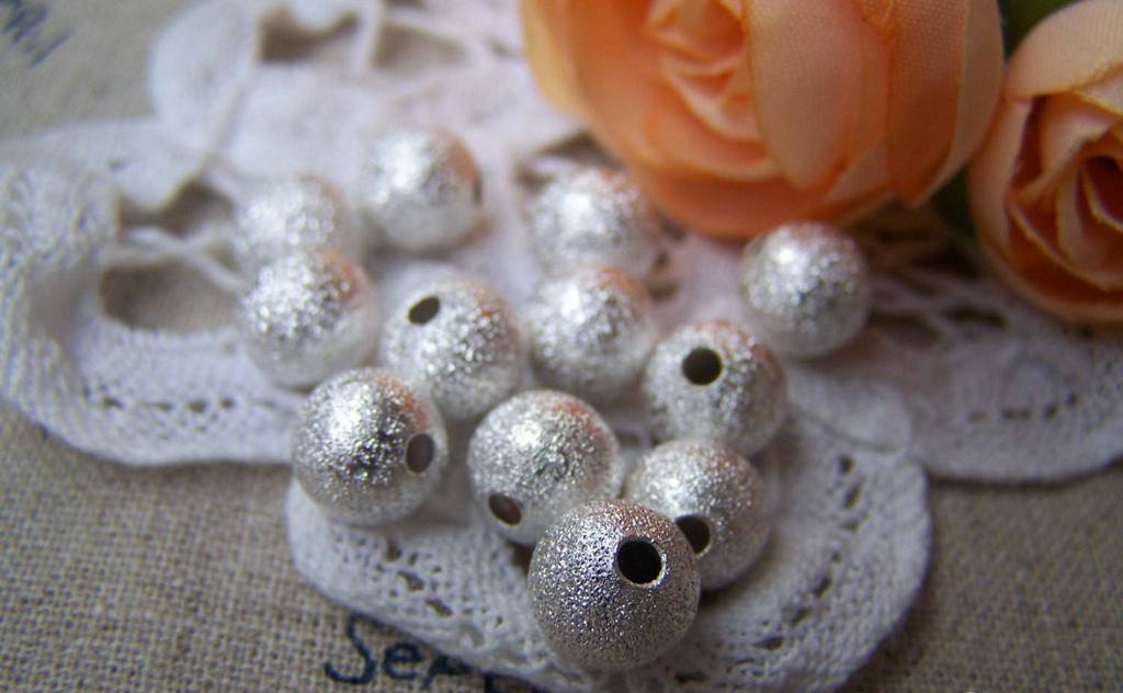 20 pcs Silver Plated Sand Star Dust Beads Texured Beads 8mm A3864 ...