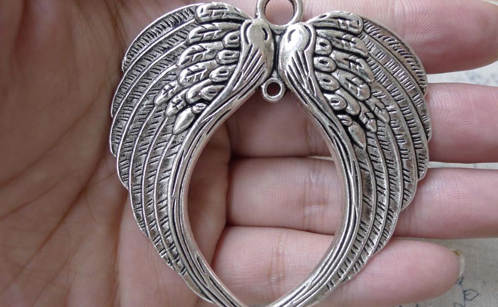 2 pcs Large Angel Wings Charms Connectors Antique Silver Pendants A785 ...