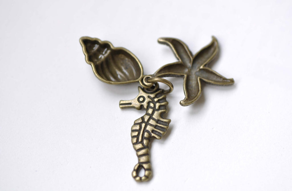 10 Sets Antique Bronze Starfish Seahorse Conch Kit Pendants A8021 ...