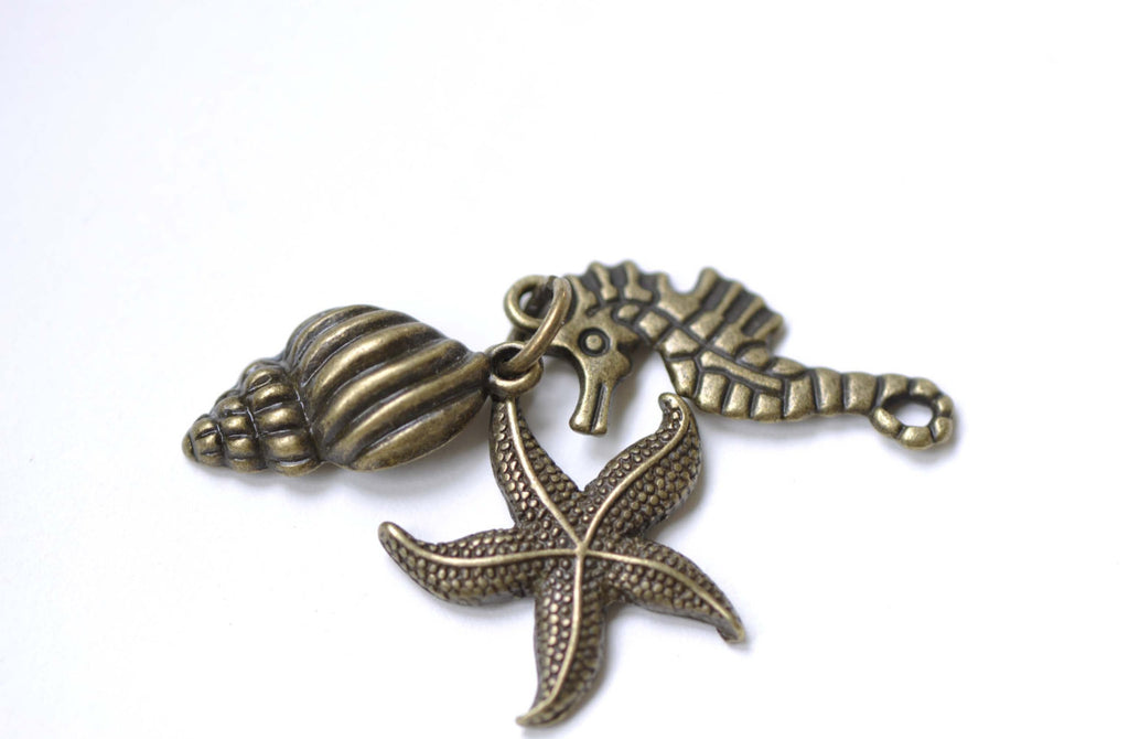 10 Sets Antique Bronze Starfish Seahorse Conch Kit Pendants A8021 ...