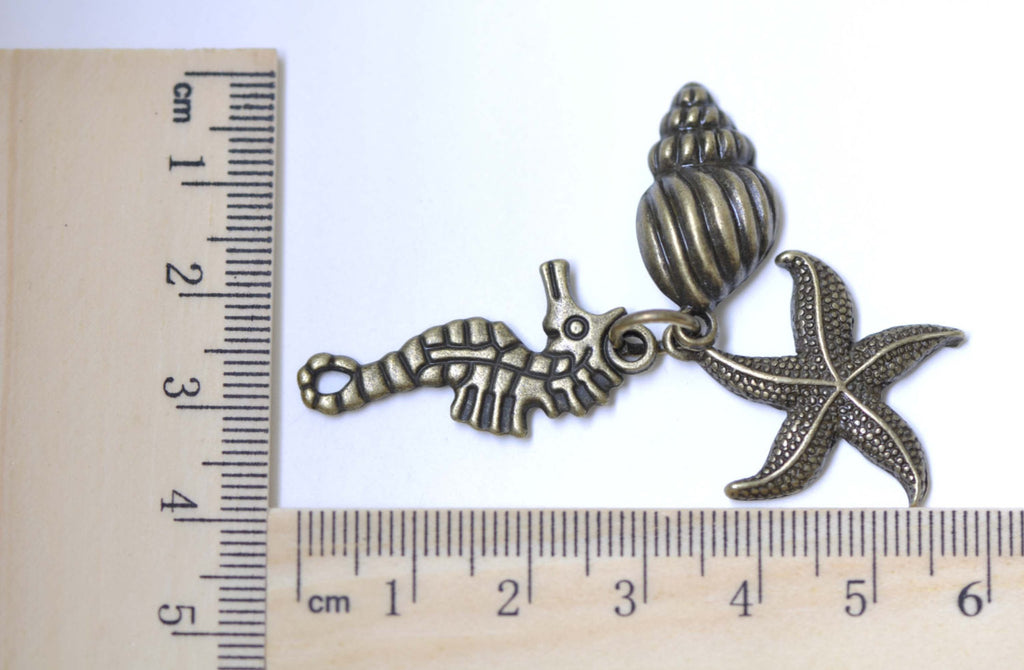 10 Sets Antique Bronze Starfish Seahorse Conch Kit Pendants A8021 ...